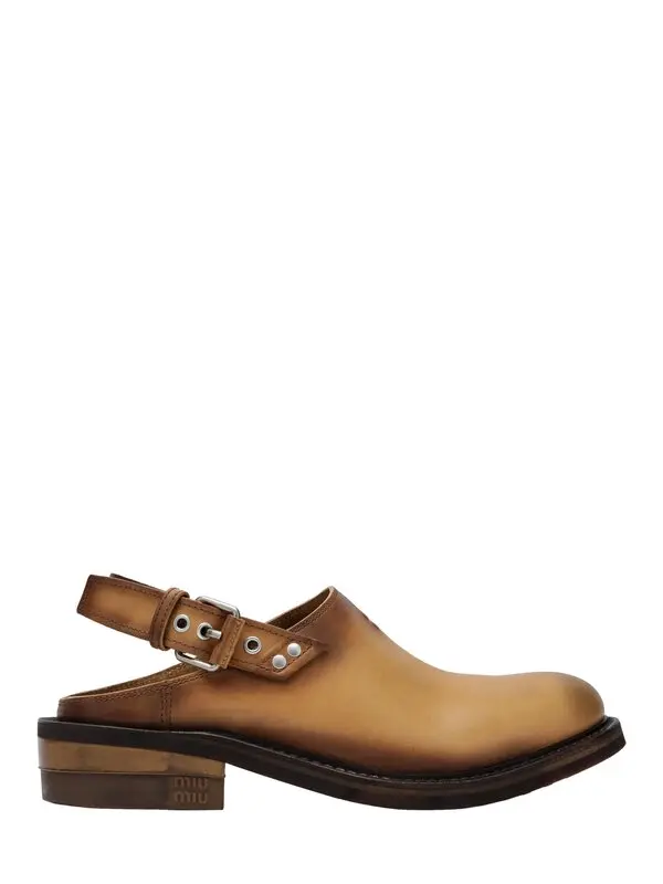 Miu Miu Leather Sabot - Brown