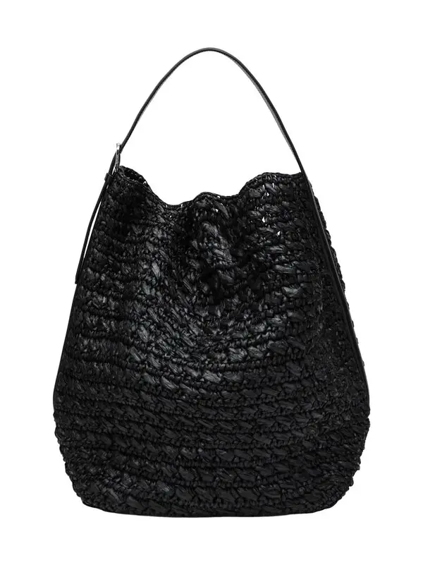 TOTEME Raffia Tote Bag With Belt Details - Black