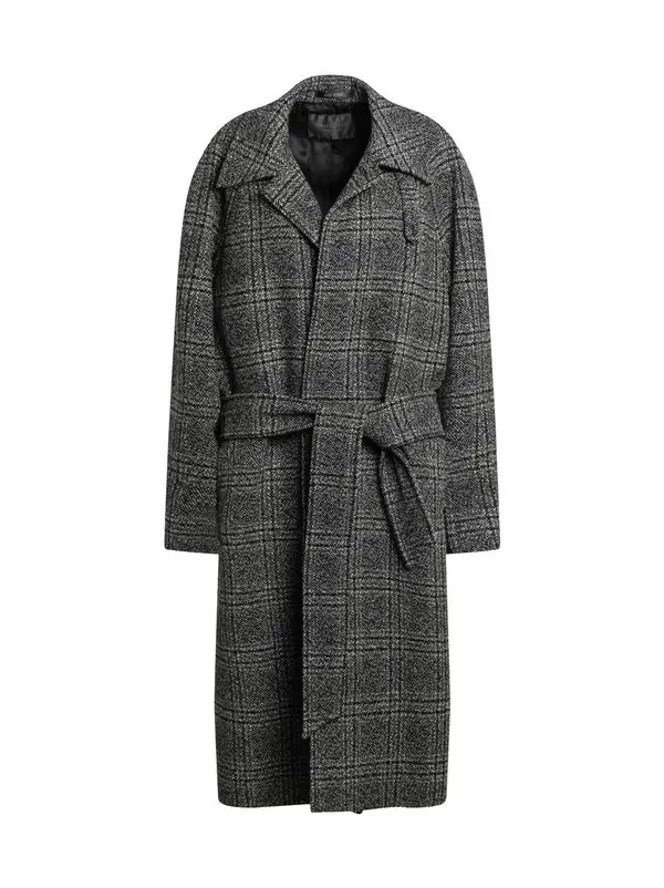 Balenciaga Grey Check Raglan Coat - Black