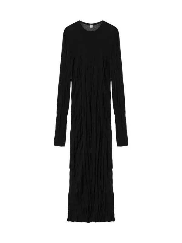 TOTEME Crinkled Knit Maxi Dress With Long Sleeves - Black