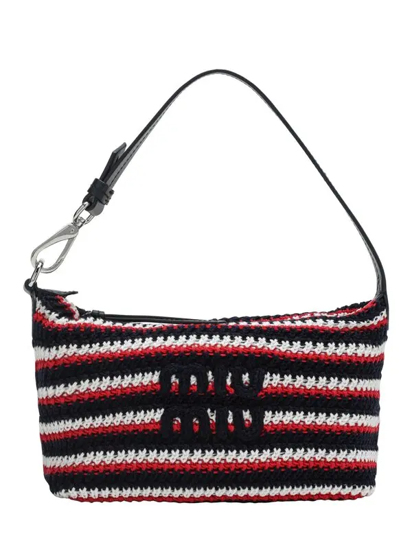 Miu Miu Striped Cotton Crochet Pouch - Blue