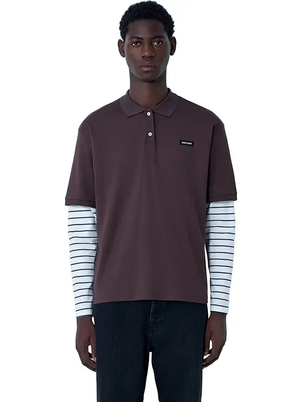 Miu Miu Cotton Jersey Polo Shirt With Logo Motif - Brown