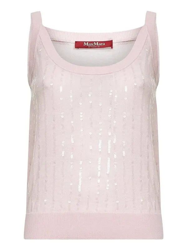 Max Mara Pink Sequin Embellished Silk Wool Knit Top - Multicolor