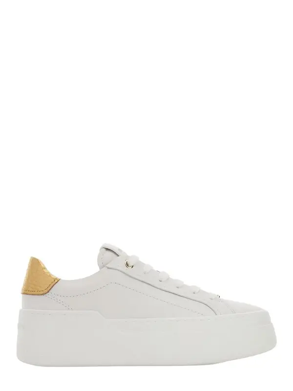 FERRAGAMO White Leather Sneakers With Gold Tone Accent - Multicolor
