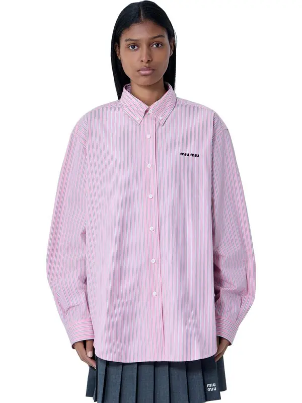 Miu Miu Striped Cotton Poplin Button-down Shirt - Pink