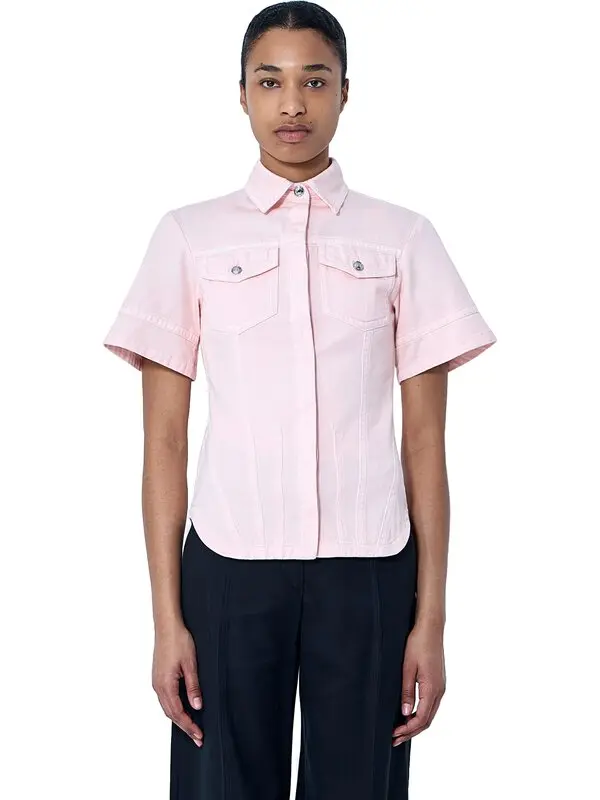 Sportmax Short Sleeve Button-down Shirt With Patch Pockets - Pink