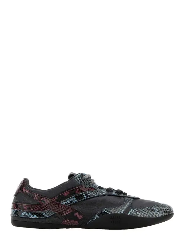 Miu Miu Snakeskin Trimmed Lace-up Sneakers - Gray