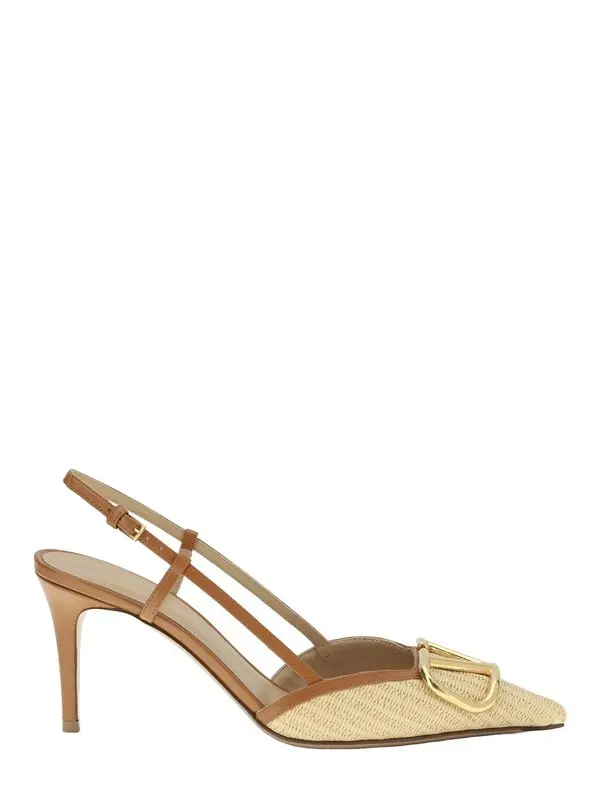 Valentino Garavani Vlogo Signature Raffia Slingback Pumps - Cream