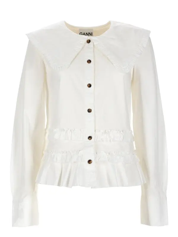 GANNI Ruffle Detail Shirt - White