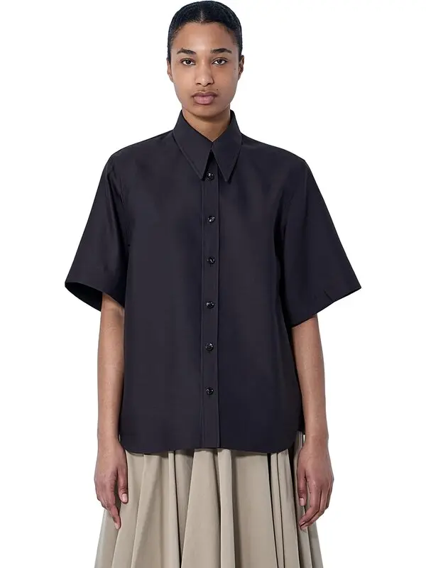 Bottega Veneta Wool And Silk Blend Short Sleeve Shirt - Brown