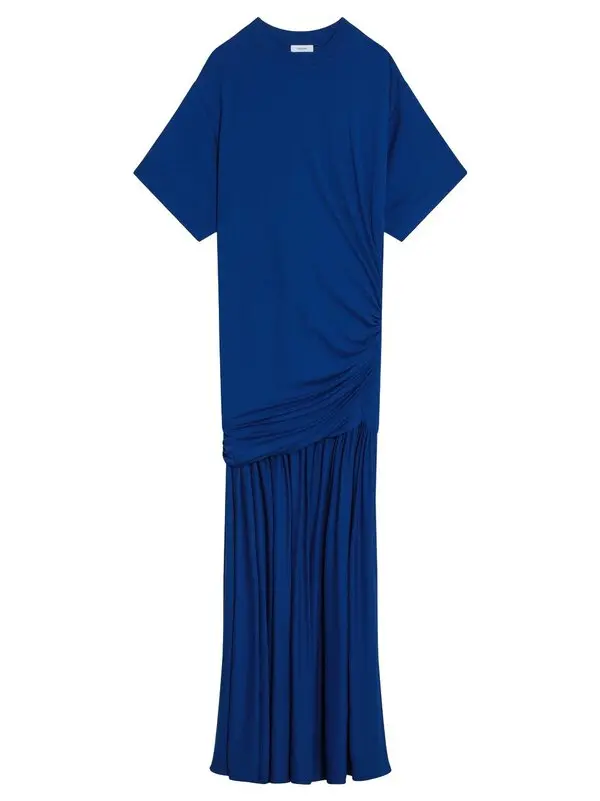 FERRAGAMO Draped Long Dress With Pleated Skirt - Blue