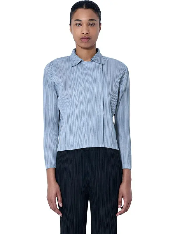 Issey Miyake Structured Pleat Long Sleeve Shirt - Gray