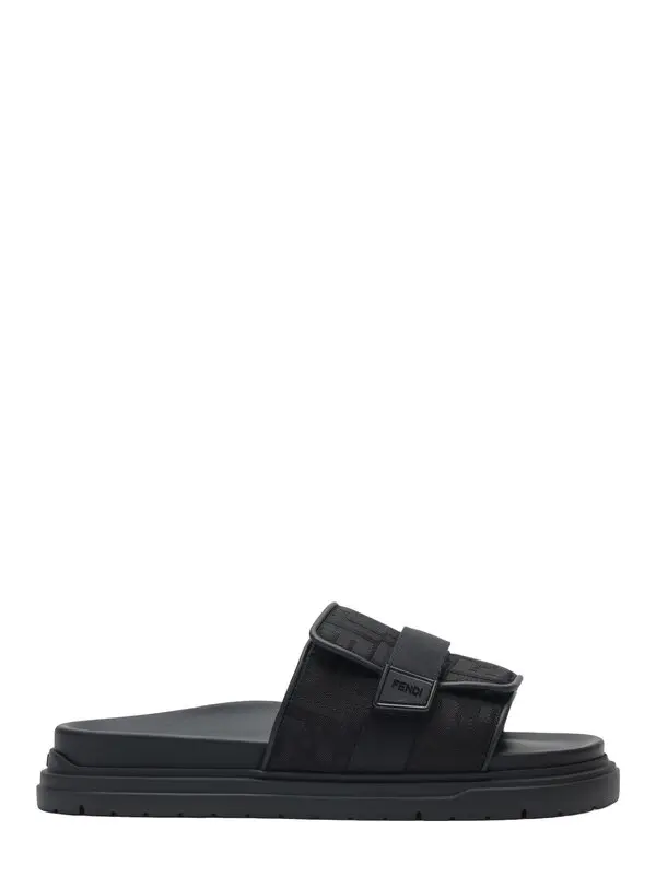 Fendi Ff Jacquard Nylon And Technical Webbing Chunky Slides - Black
