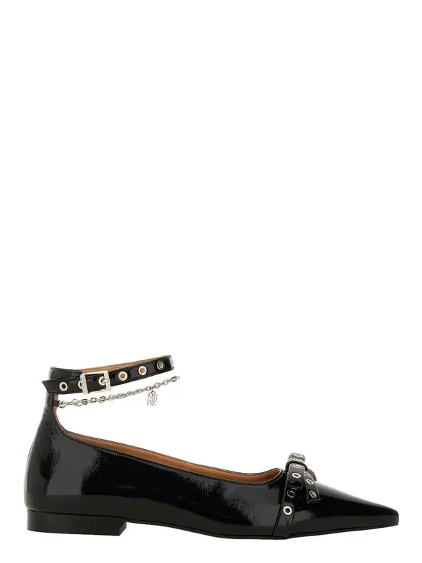 GANNI Jewel Ballerina Flats With Chain Detail - Black