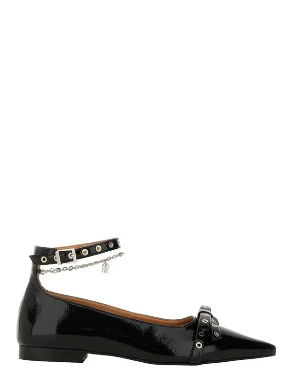 GANNI Jewel Ballerina Flats With Chain Detail - Black
