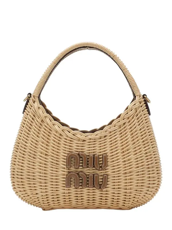 Miu Miu Wander Handbag In Wicker - Cream