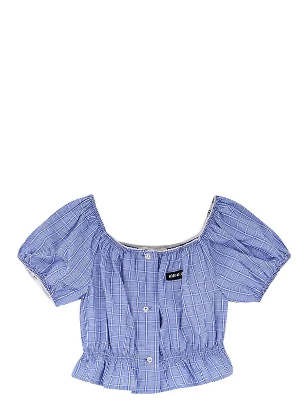 Miu Miu Striped Cotton Top With Logo Detailing - Multicolor