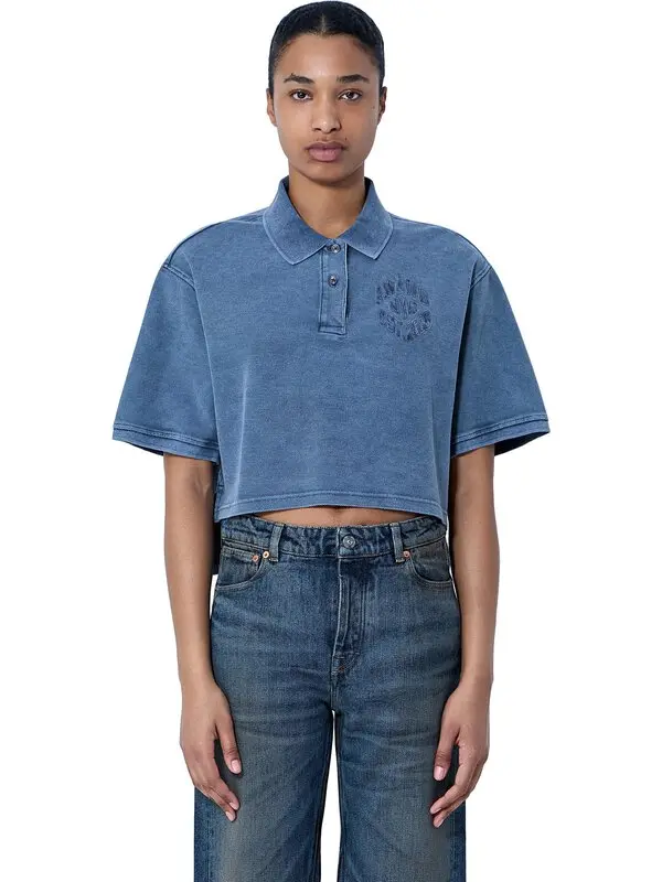 Alexander Wang Cropped Cotton Piqué Polo T-shirt - Blue