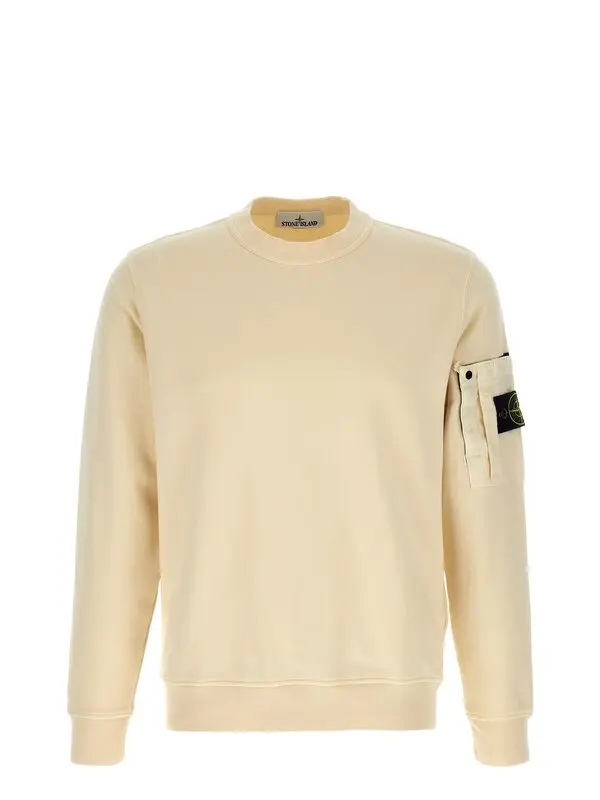 Stone Island Crewneck Sweatshirt With Ripstop Pocket - Cream