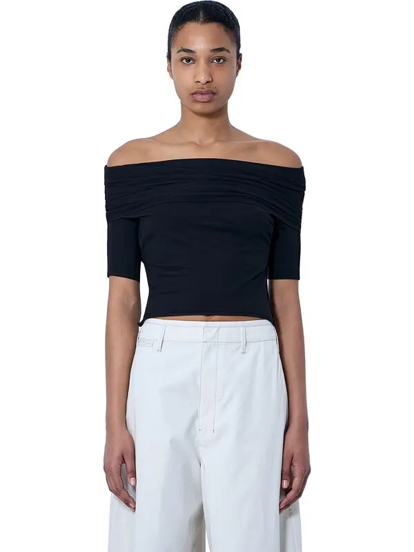 LEMAIRE Short Sleeve Off-shoulder Twisted Top - Black