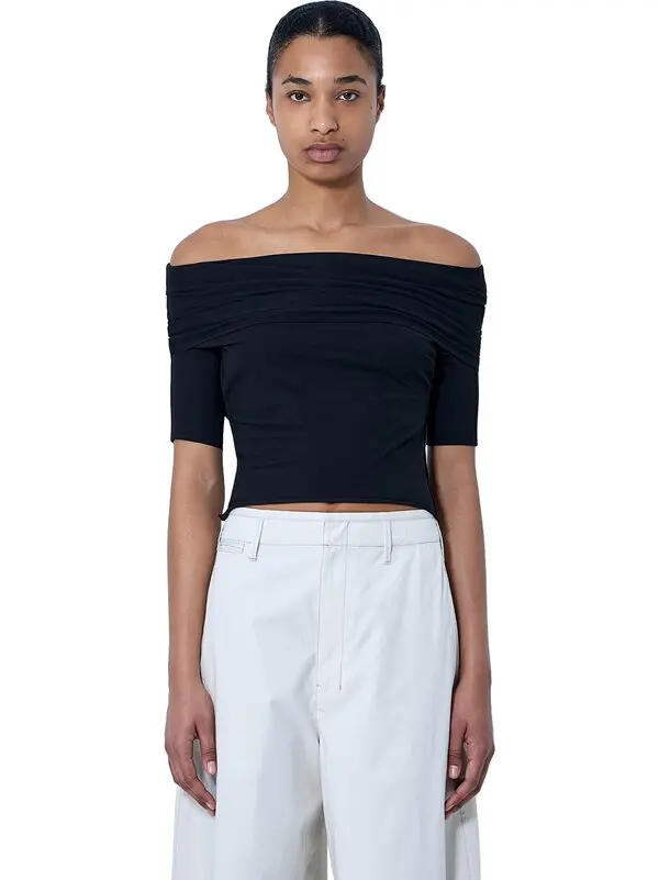 LEMAIRE Short Sleeve Off-shoulder Twisted Top - Black