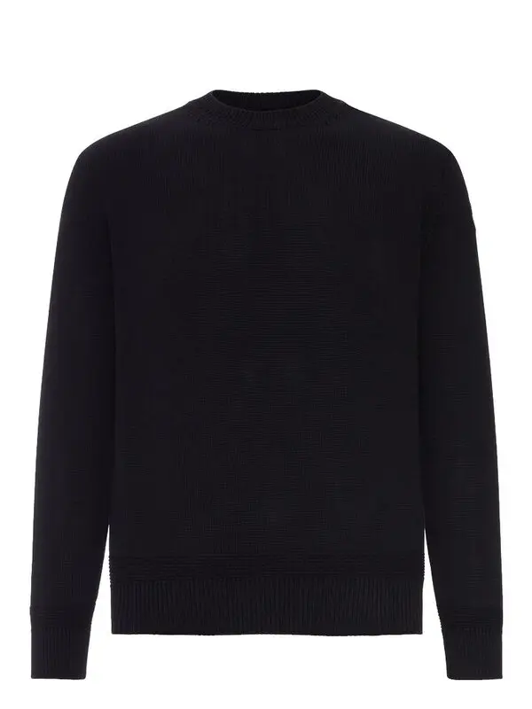 Moncler Cotton Crew Neck Sweater With Logo Patch - Black