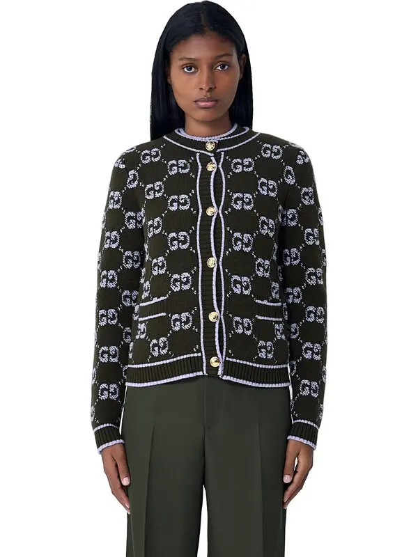 Gucci Gg Jacquard Wool Bouclé Cardigan - Black