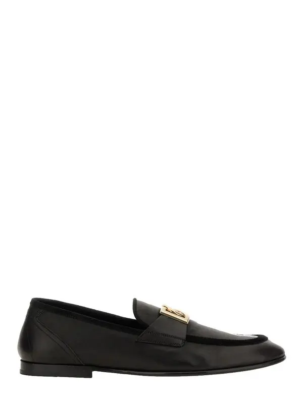 Dolce & Gabbana Leather Loafer With Logo Detail - Black