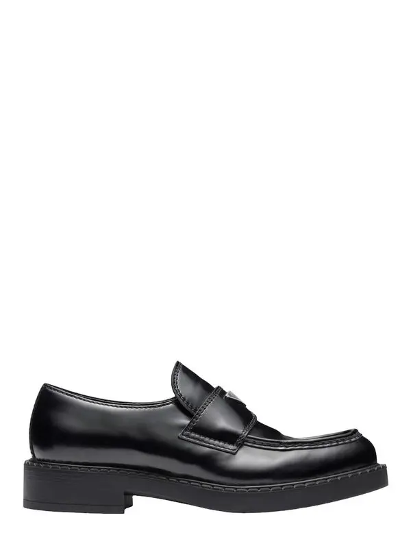 Prada Chocolate Brushed Leather Loafers - Black