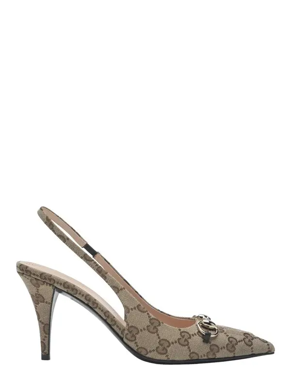 Gucci Slingback Pumps In Original Gg With Horsebit - Brown