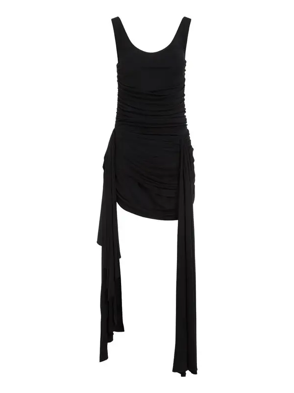 MUGLER Sleeveless Asymmetric Draped Dress - Black