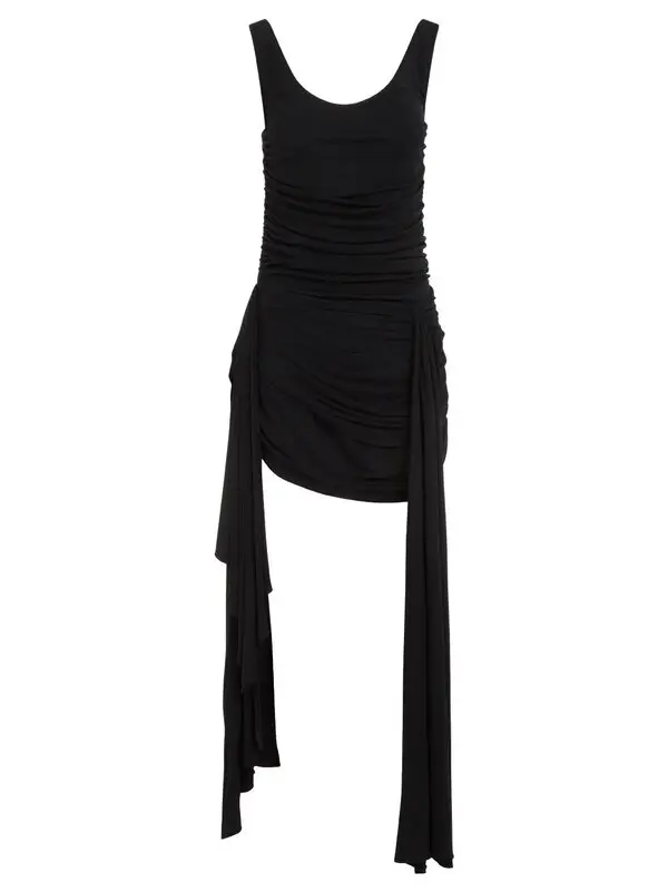 MUGLER Sleeveless Asymmetric Draped Dress - Black