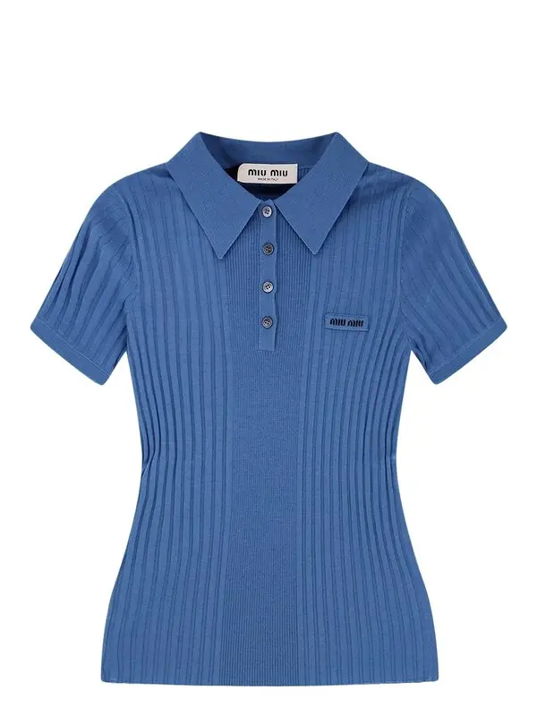 Miu Miu Virgin Wool Ribbed Polo Shirt - Multicolor