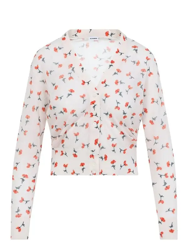 JIL SANDER Floral Print Cotton Blend V-neck Cardigan - Multicolor