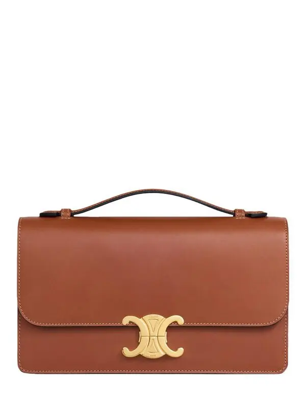 Celine Medium Triomphe Folio Bag In Calfskin - Tan