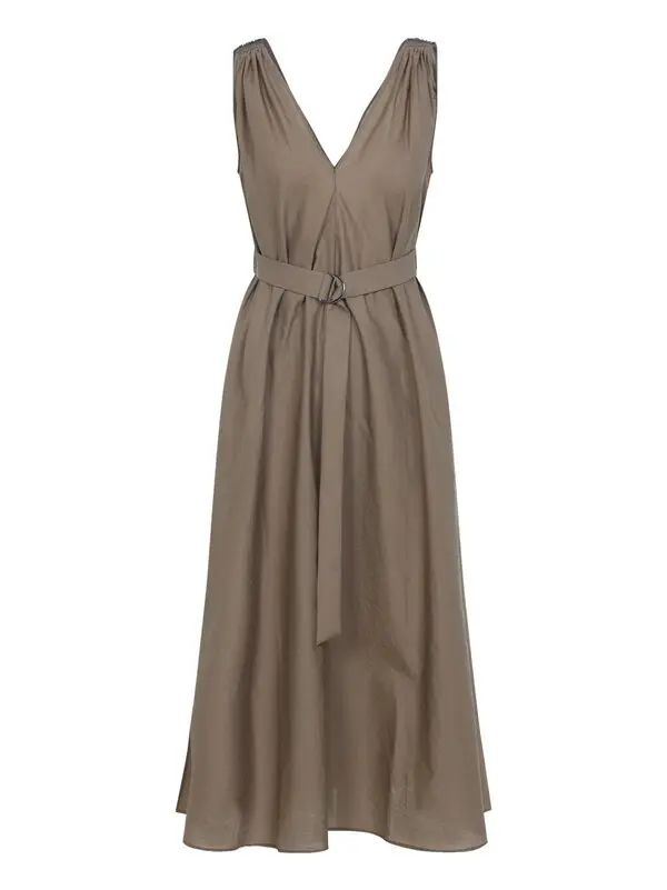 Brunello Cucinelli Sleeveless V-neck Midi Dress - Brown