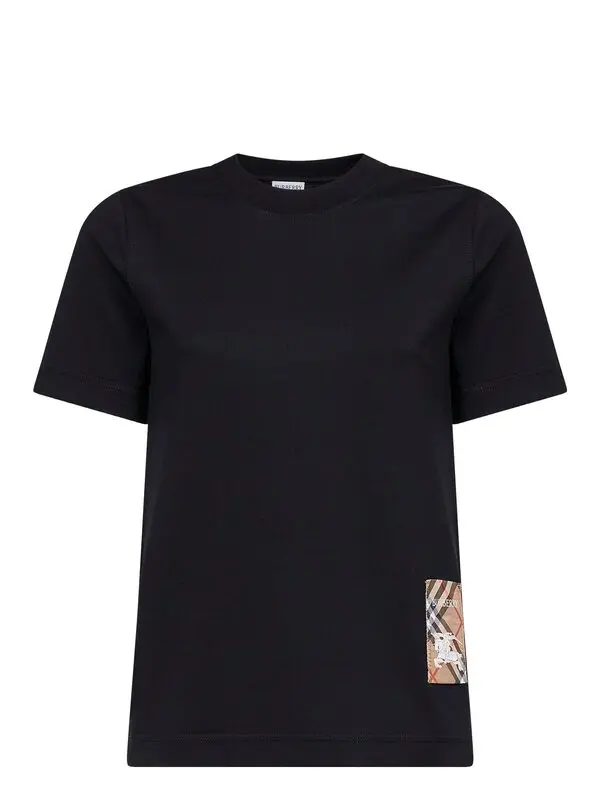 Burberry Black Cotton Check Patch T-shirt - Multicolor