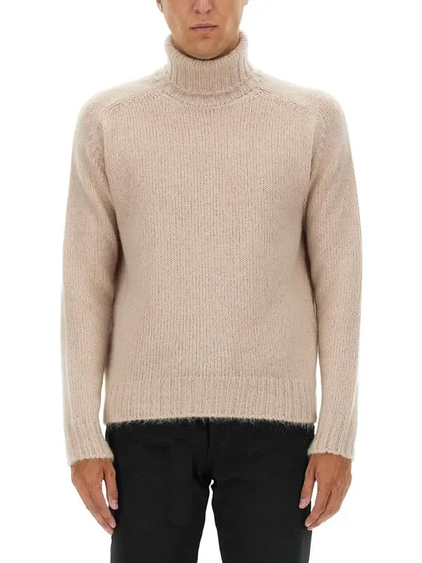 TOM FORD Ribbed Turtleneck Sweater In Wool-mohair Blend - Cream
