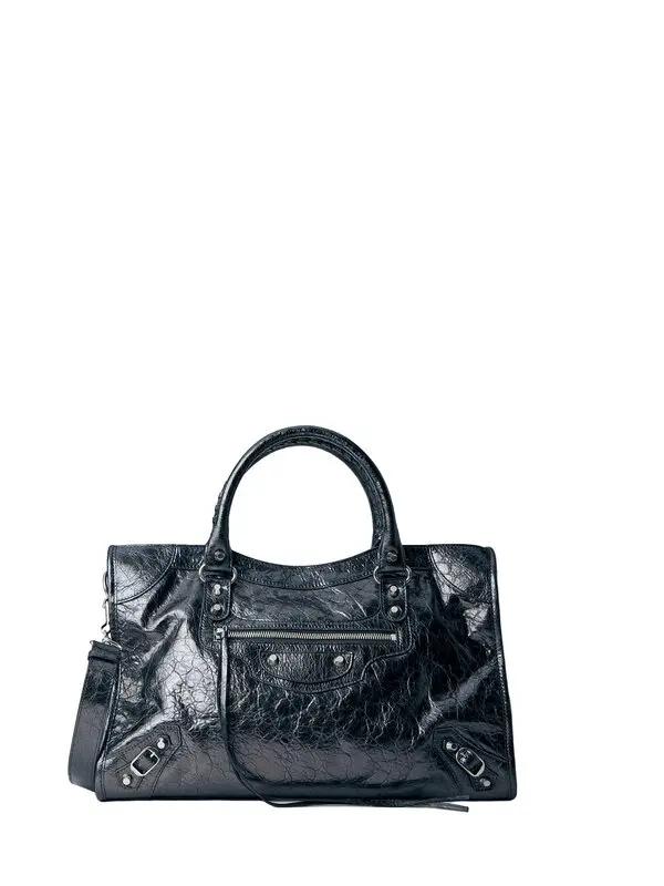 Balenciaga Le City Bag Medium Textured Leather Handbag - Gray