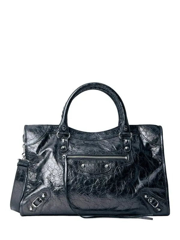 Balenciaga Le City Bag Medium Textured Leather Handbag - Gray