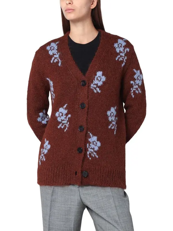 JIL SANDER Alpaca & Virgin Wool Floral Inlay Cardigan - Brown