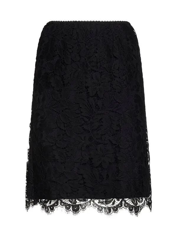 Chloé Black Floral Lace Straight Skirt - Multicolor