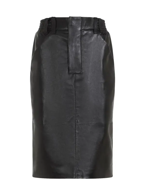 Saint Laurent Midi Skirt In Lamb Leather - Black
