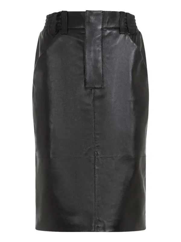 Saint Laurent Midi Skirt In Lamb Leather - Black