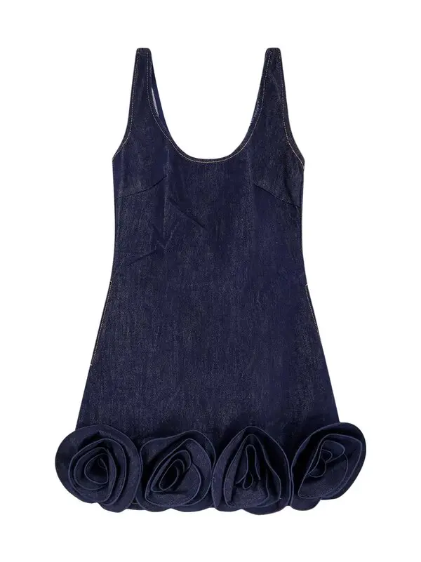 SELF-PORTRAIT Denim Mini Dress With 3d Flower Embellishments - Blue