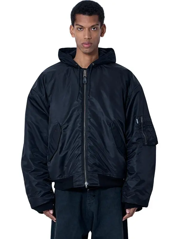 Balenciaga Hooded Bomber Jacket - Black