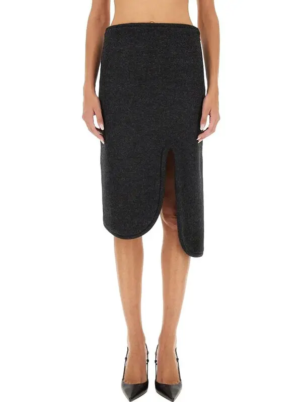 Victoria Beckham Padded Wool Midi Skirt With Tube Detail - Gray