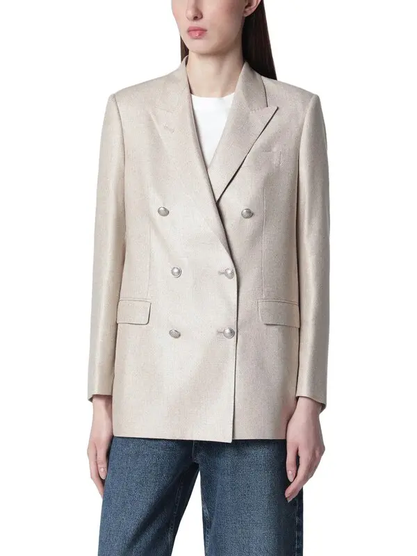 Tagliatore Beige Silk Double-breasted Jacket - Cream
