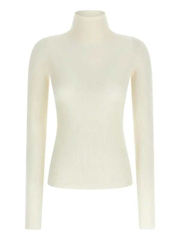 Sportmax Niagara Ribbed Virgin Wool Turtleneck Sweater - White