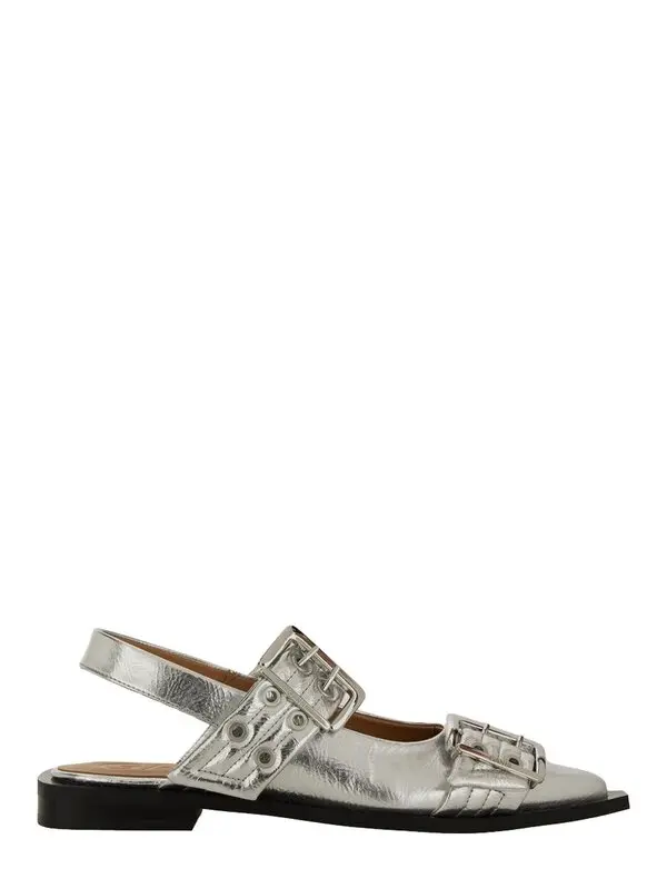 GANNI Ballerina With Buckle Detail - Silver